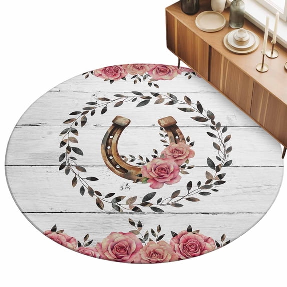 4ft Round Rug Pink Roses Area Rugs for Living Room Bedroom Washable Non ...