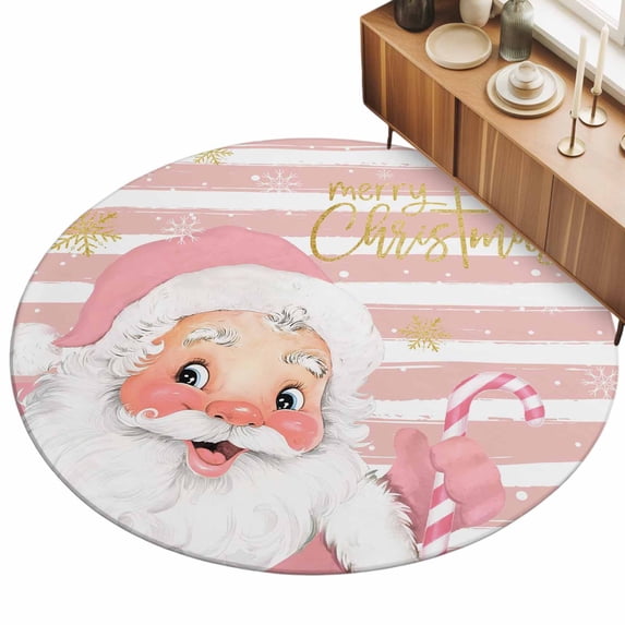 4ft Round Rug Pink Santa Christmas Area Rugs for Living Room Bedroom ...