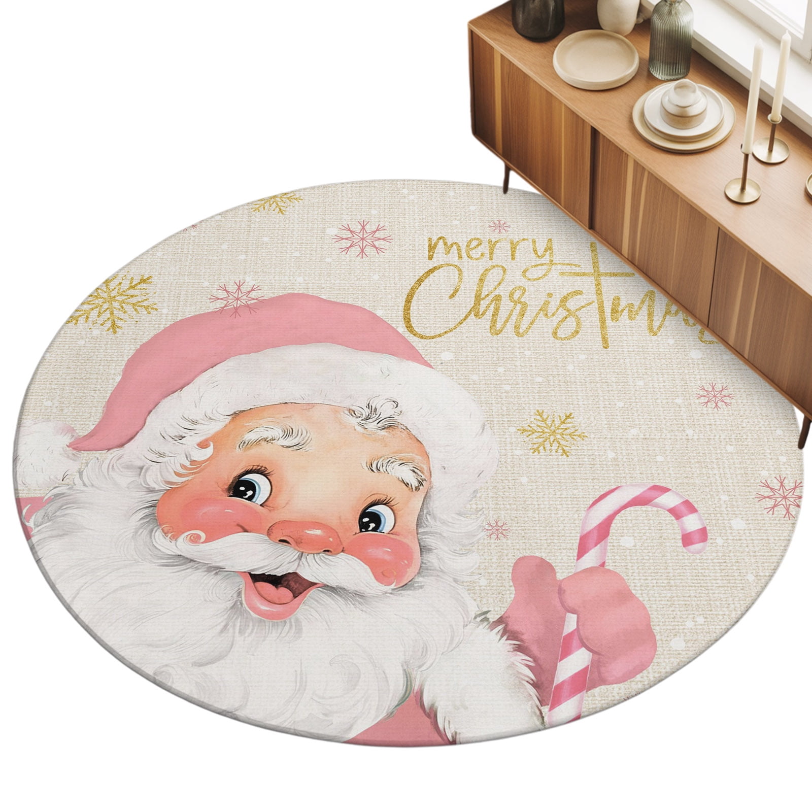 4ft Round Rug Pink Santa Christmas Area Rugs for Living Room Bedroom ...