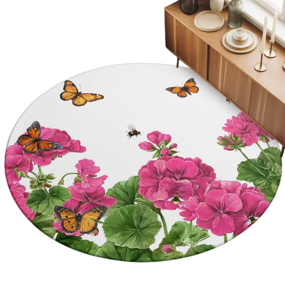 4ft Round Rug Pink Spring Floral Area Rugs for Living Room Bedroom ...