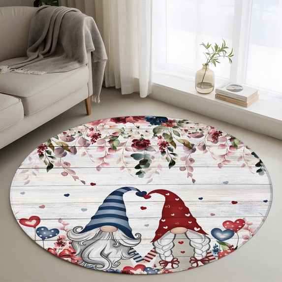 4ft Round Rug, Pink Valentine's Day Non-Skid Rubber Backing Large Area ...