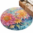 4ft Round Rug Pink Yellow Spring Floral Area Rugs for Living Room ...