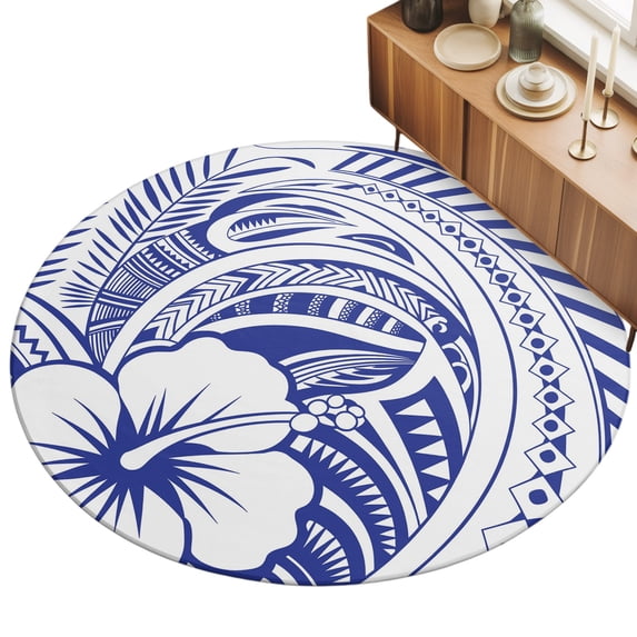 4ft Round Rug Polynesia Texture Area Rugs for Living Room Bedroom ...