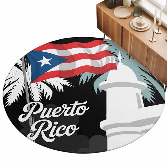 4ft Round Rug Puerto Rico Flag Area Rugs for Living Room Bedroom ...