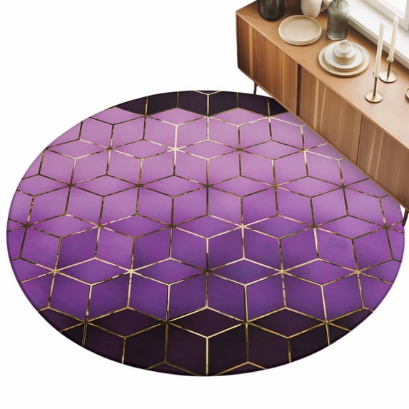 4ft Round Rug Purple Geometric Area Rugs for Living Room Bedroom ...