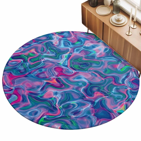 4ft Round Rug Purple Green Waves Area Rugs for Living Room Bedroom ...