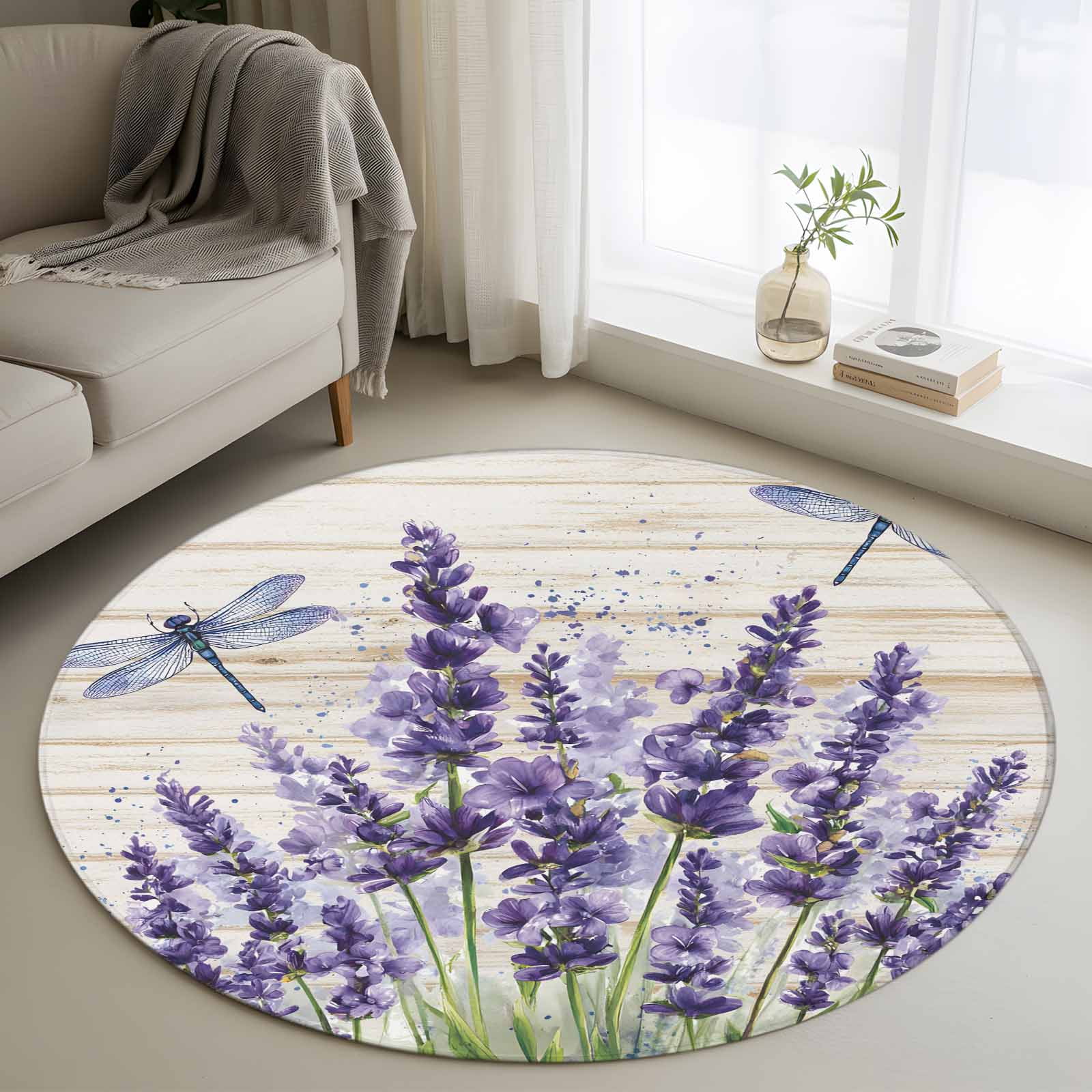 4ft Round Rug, Purple Lavender Non-Skid Rubber Backing Large Area Rugs ...