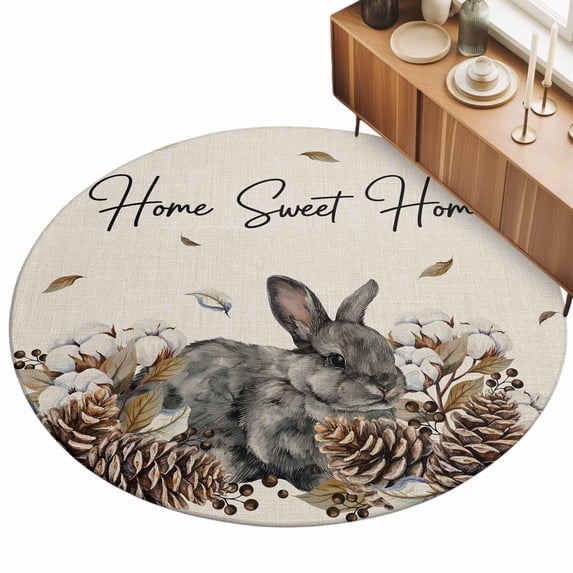 4ft Round Rug Rabbits Pine Cone Area Rugs for Living Room Bedroom ...