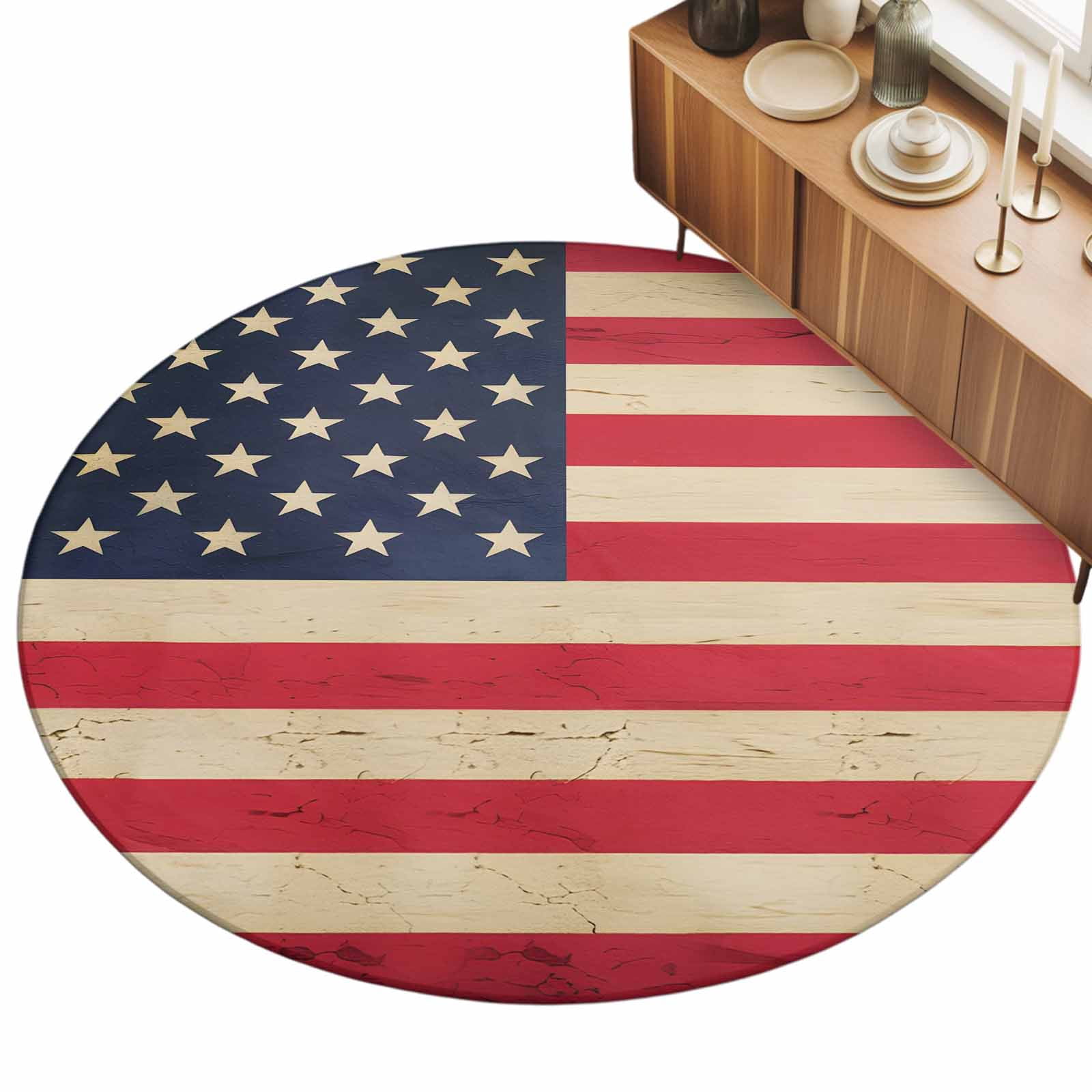 4ft Round Rug Red American Flag Area Rugs for Living Room Bedroom ...