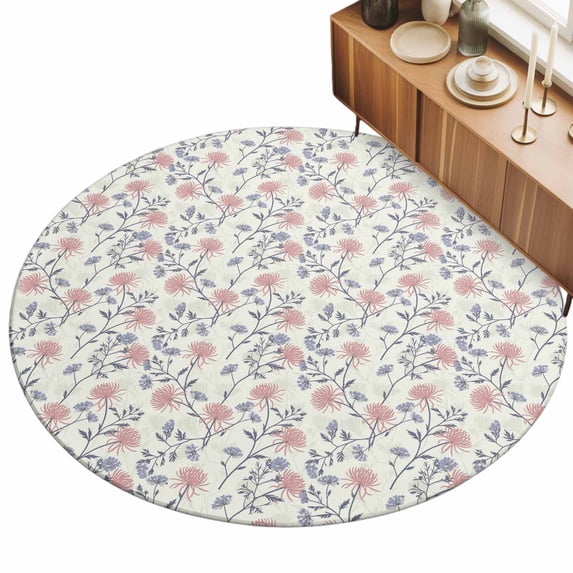 4ft Round Rug Red Blue Spring Floral Area Rugs for Living Room Bedroom ...