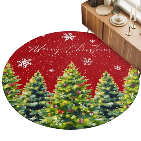 4ft Round Rug Red Christmas Area Rugs for Living Room Bedroom Washable ...