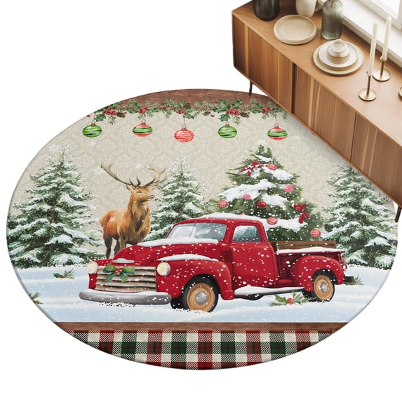 4ft Round Rug Red Christmas Area Rugs for Living Room Bedroom Washable ...