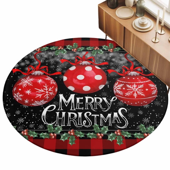 4ft Round Rug Red Christmas Balls Area Rugs for Living Room Bedroom ...