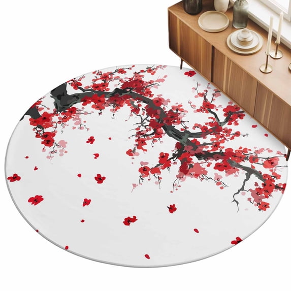 4ft Round Rug Red Flowers Area Rugs for Living Room Bedroom Washable ...