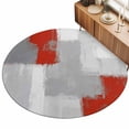 4ft Round Rug Red Grey Area Rugs for Living Room Bedroom Washable Non ...