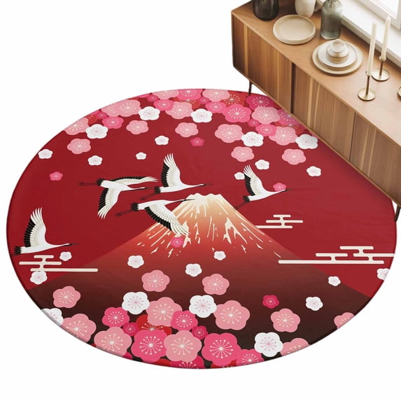4ft Round Rug Red Mountains Area Rugs for Living Room Bedroom Washable ...