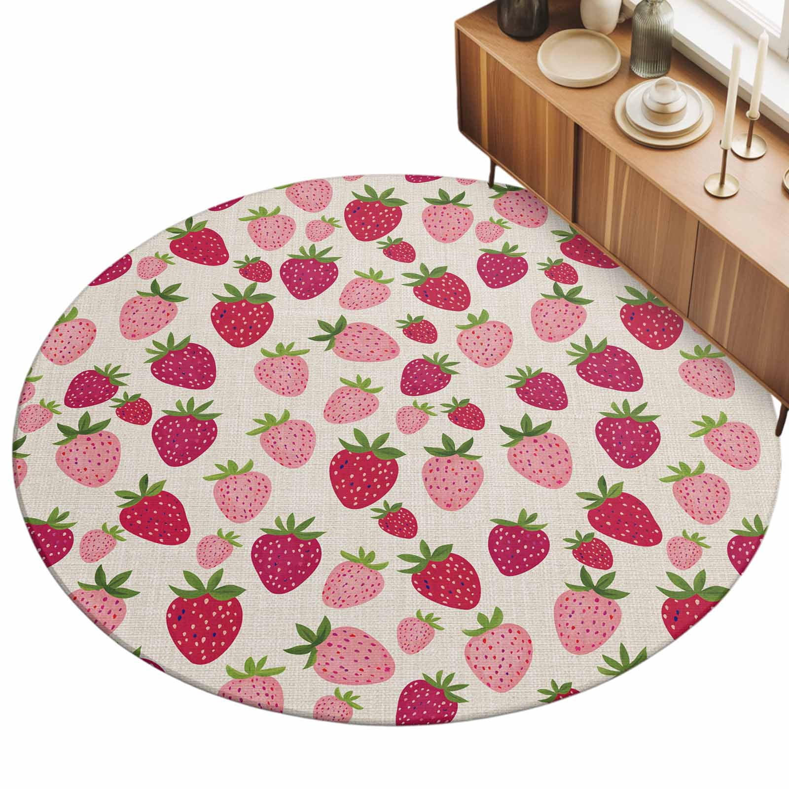 4ft Round Rug Red Pink Strawberry Area Rugs for Living Room Bedroom ...