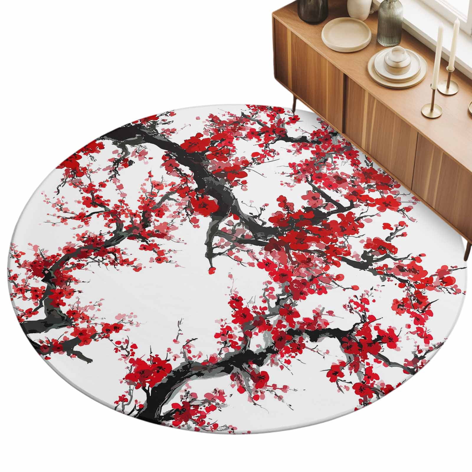 4ft Round Rug Red Plum Area Rugs for Living Room Bedroom Washable Non ...