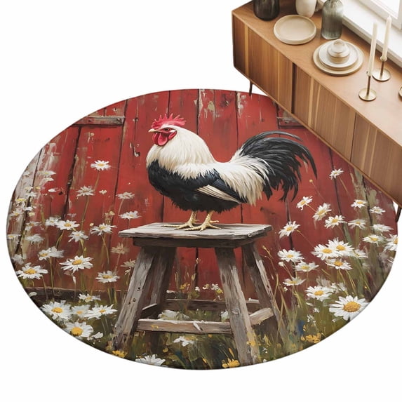 4ft Round Rug Red Rooster Area Rugs for Living Room Bedroom Washable ...