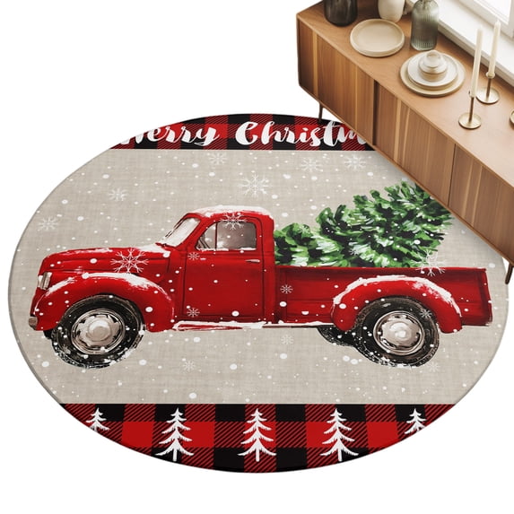 4ft Round Rug Red Truck Christmas Area Rugs for Living Room Bedroom ...
