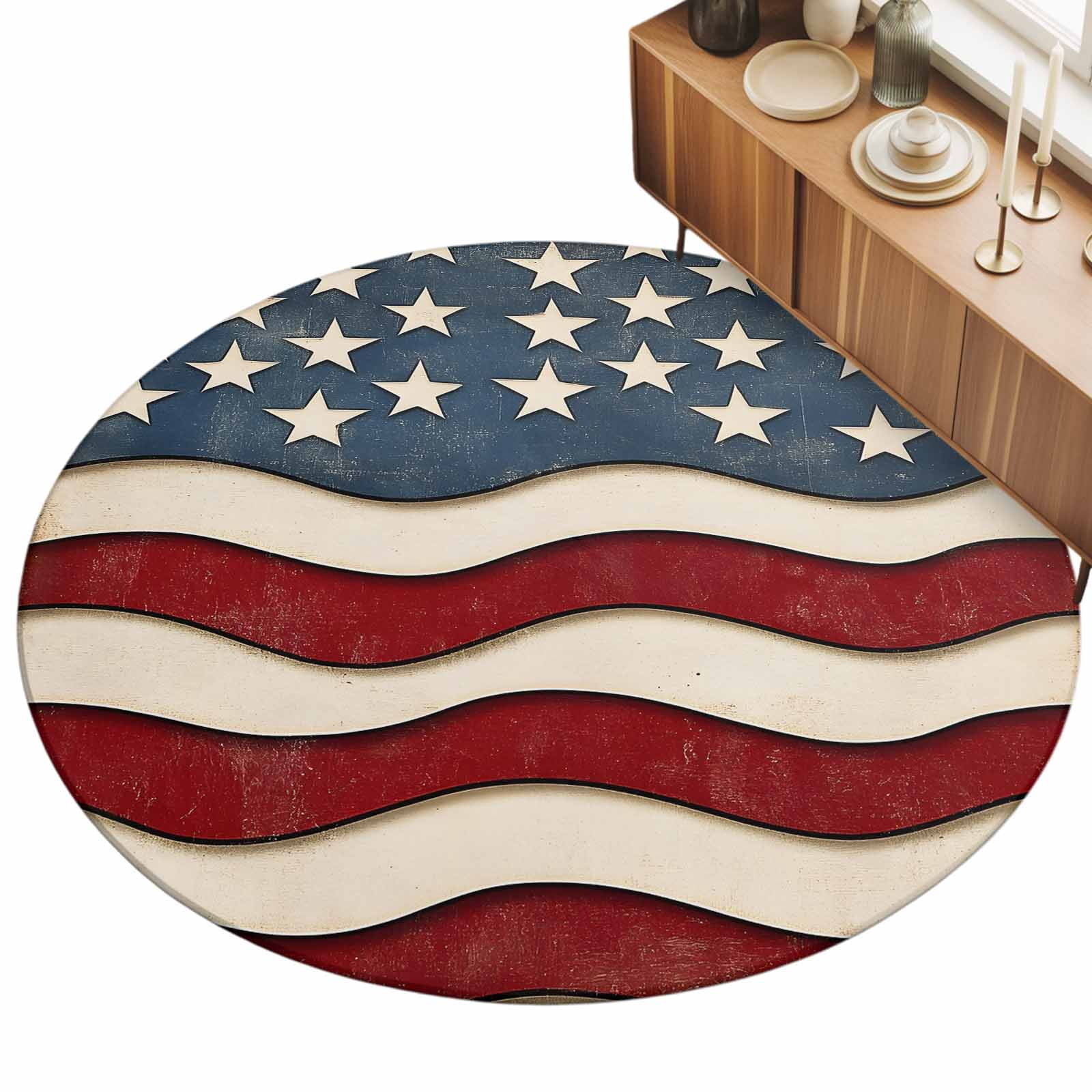 4ft Round Rug Retro American Flag Area Rugs for Living Room Bedroom ...