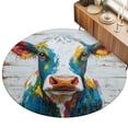 4ft Round Rug Rustic Cow Area Rugs for Living Room Bedroom Washable Non ...