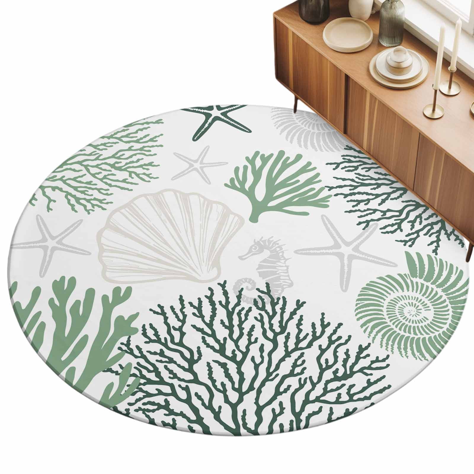 4ft Round Rug Sage Green Coastal Area Rugs for Living Room Bedroom ...