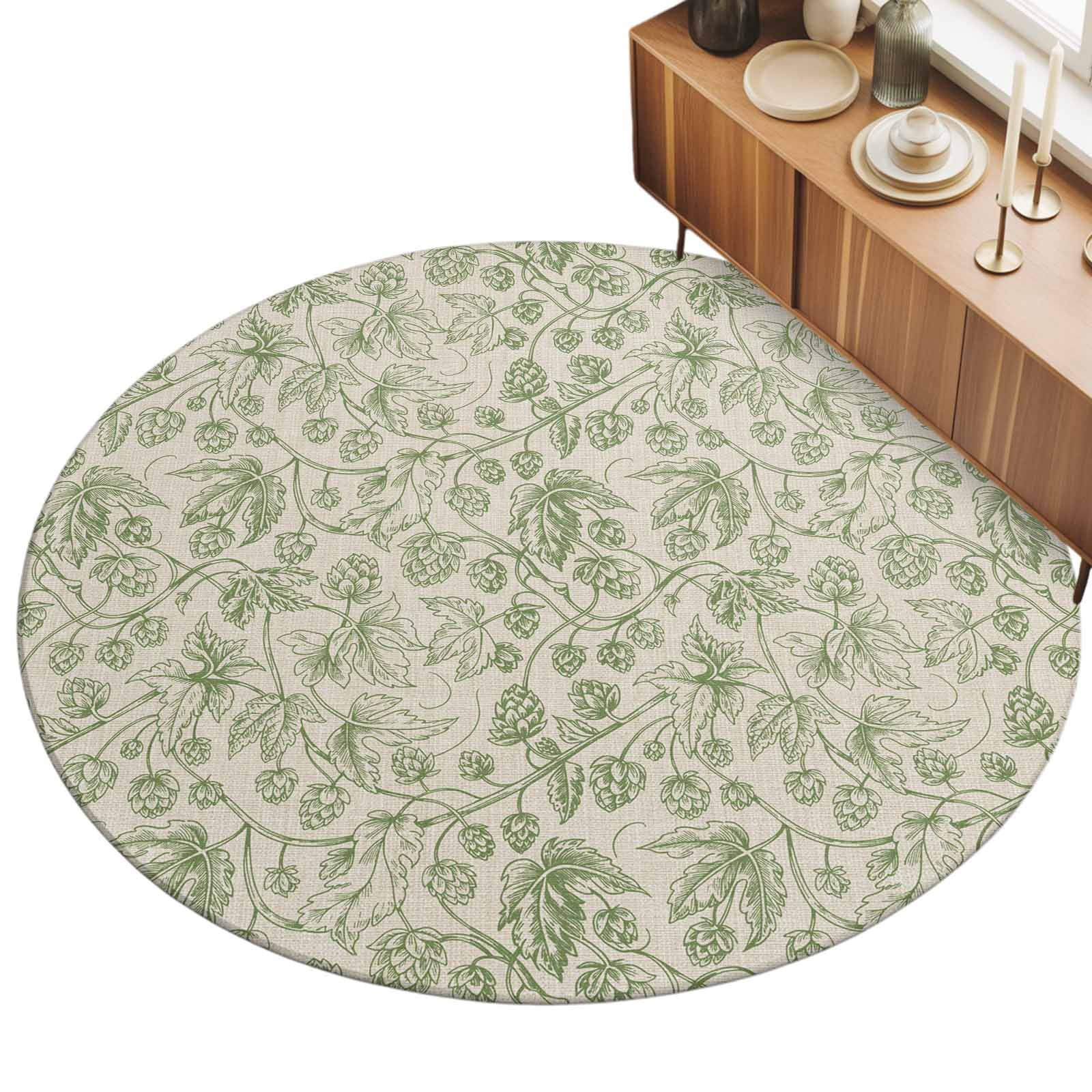 4ft Round Rug Sage Green Flowers Area Rugs for Living Room Bedroom ...