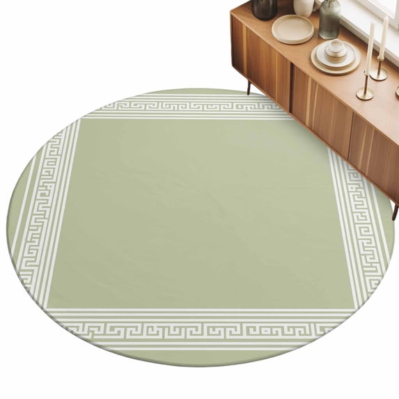 4ft Round Rug Sage Green Greek Key Area Rugs for Living Room Bedroom ...