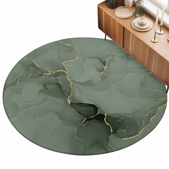 4ft Round Rug Sage Green Marble Area Rugs for Living Room Bedroom ...