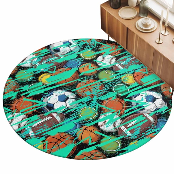 4ft Round Rug Sports Theme Area Rugs for Living Room Bedroom Washable ...