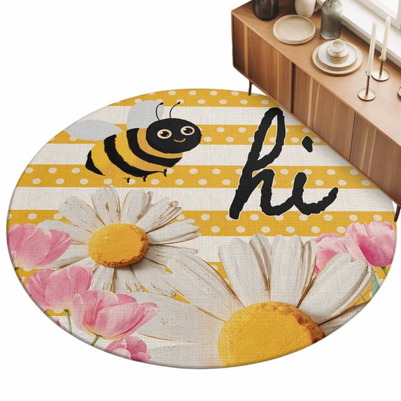 4ft Round Rug Spring Bees Daisy Area Rugs for Living Room Bedroom ...