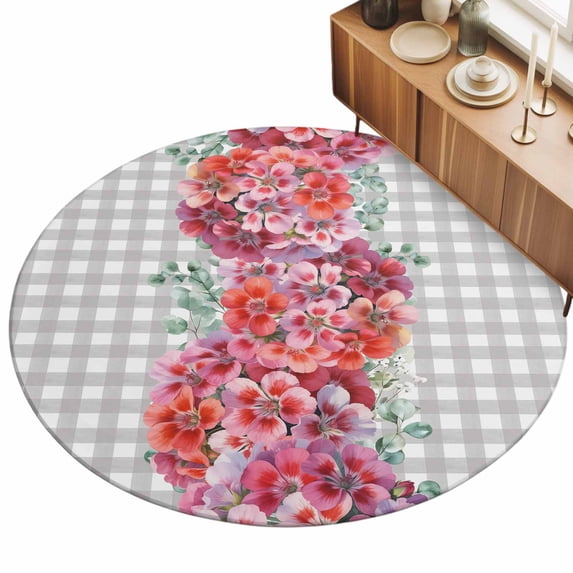4ft Round Rug Spring Flowers Area Rugs for Living Room Bedroom Washable ...
