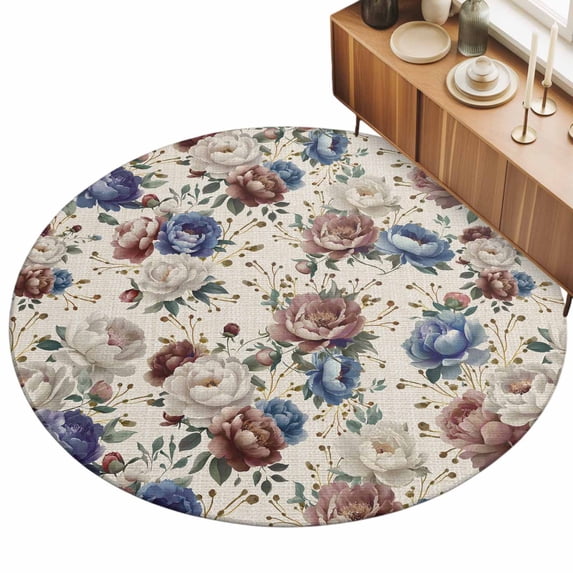 4ft Round Rug Spring Flowers Area Rugs for Living Room Bedroom Washable ...