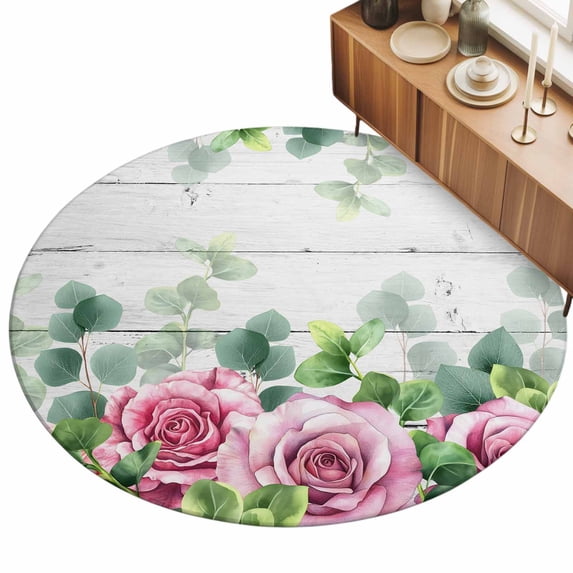 4ft Round Rug Spring Pink Roses Area Rugs for Living Room Bedroom ...