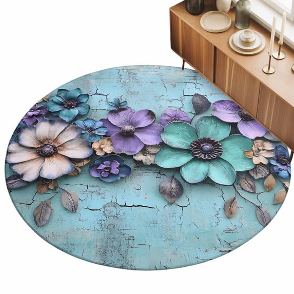 4ft Round Rug Spring Purple Flowers Area Rugs for Living Room Bedroom ...