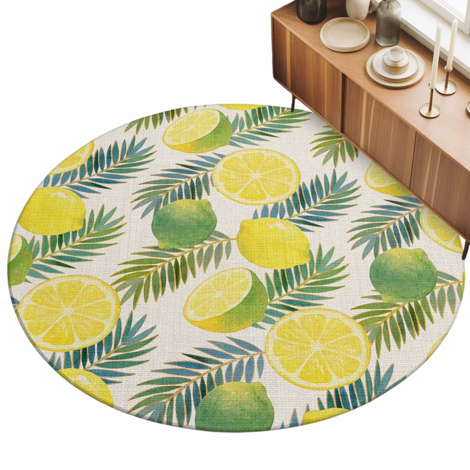 4ft Round Rug Summer Lemon Area Rugs for Living Room Bedroom Washable ...
