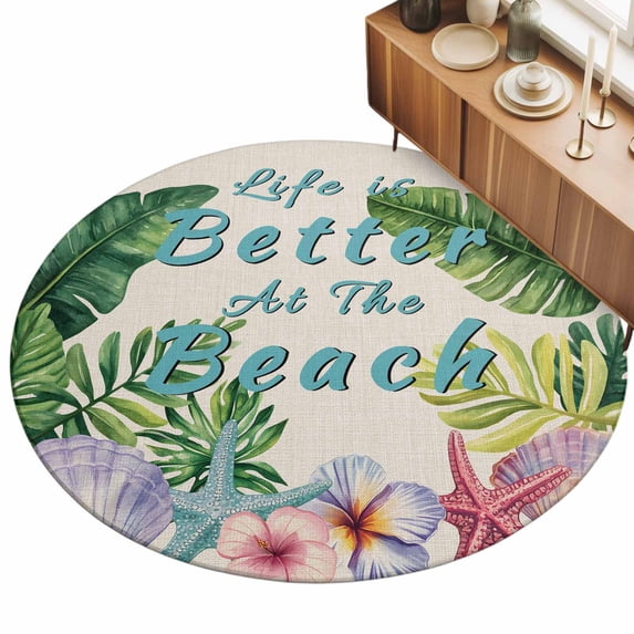 4ft Round Rug Summer Tropical Palm Leaf Area Rugs for Living Room ...