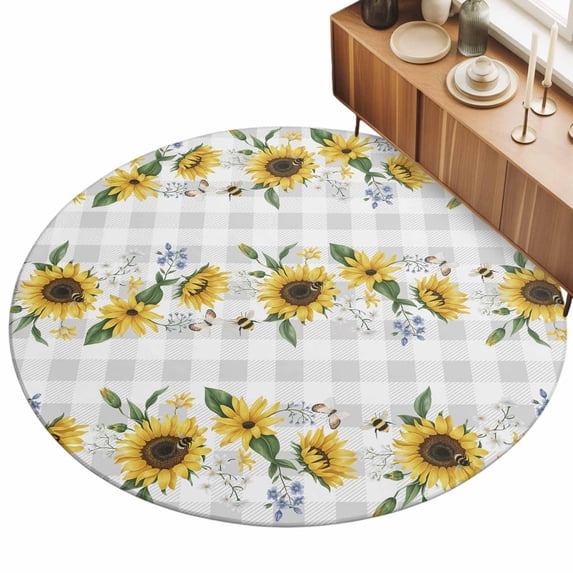 4ft Round Rug Sunflower Area Rugs for Living Room Bedroom Washable Non ...