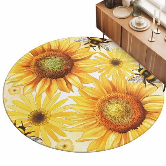 4ft Round Rug Sunflower Area Rugs for Living Room Bedroom Washable Non ...