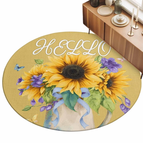 4ft Round Rug Sunflower Area Rugs for Living Room Bedroom Washable Non ...