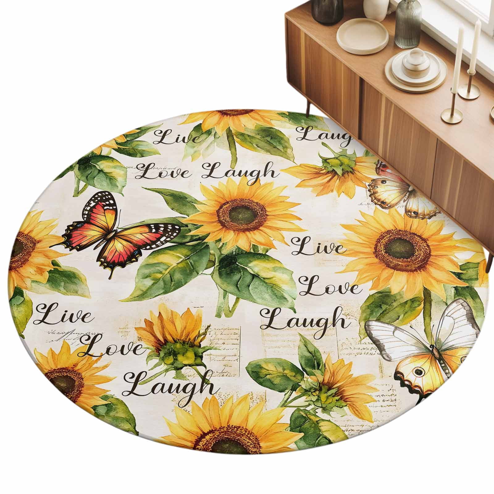 4ft Round Rug Sunflower Area Rugs for Living Room Bedroom Washable Non ...