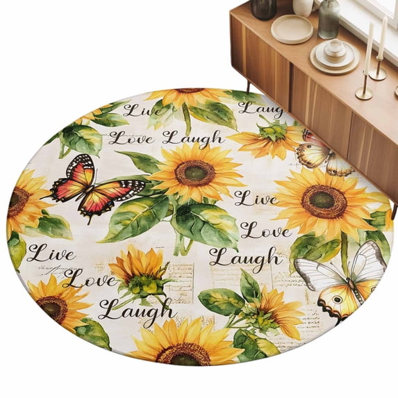 4ft Round Rug Sunflower Area Rugs for Living Room Bedroom Washable Non ...