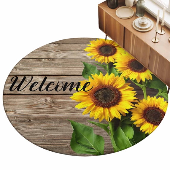 4ft Round Rug Sunflower Welcome Area Rugs for Living Room Bedroom ...