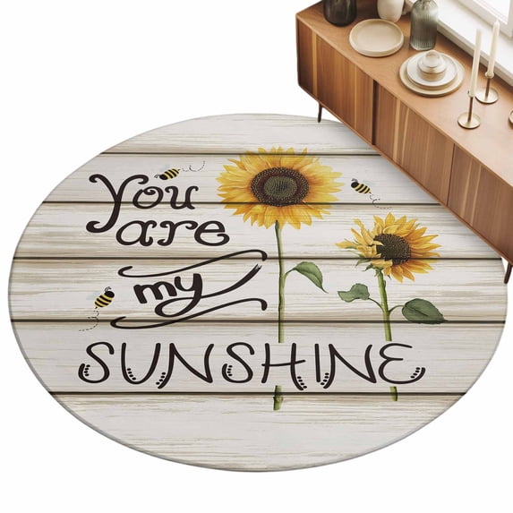 4ft Round Rug Sunflowers Area Rugs for Living Room Bedroom Washable Non ...