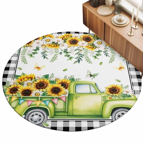 4ft Round Rug Sunflowers Area Rugs for Living Room Bedroom Washable Non ...