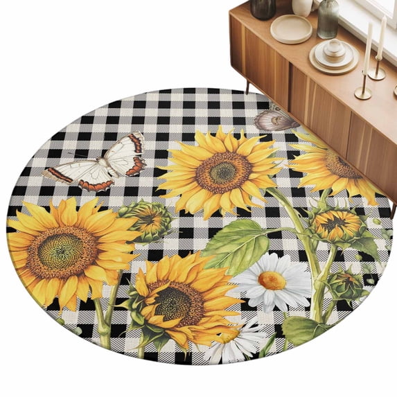 4ft Round Rug Sunflowers Area Rugs for Living Room Bedroom Washable Non ...