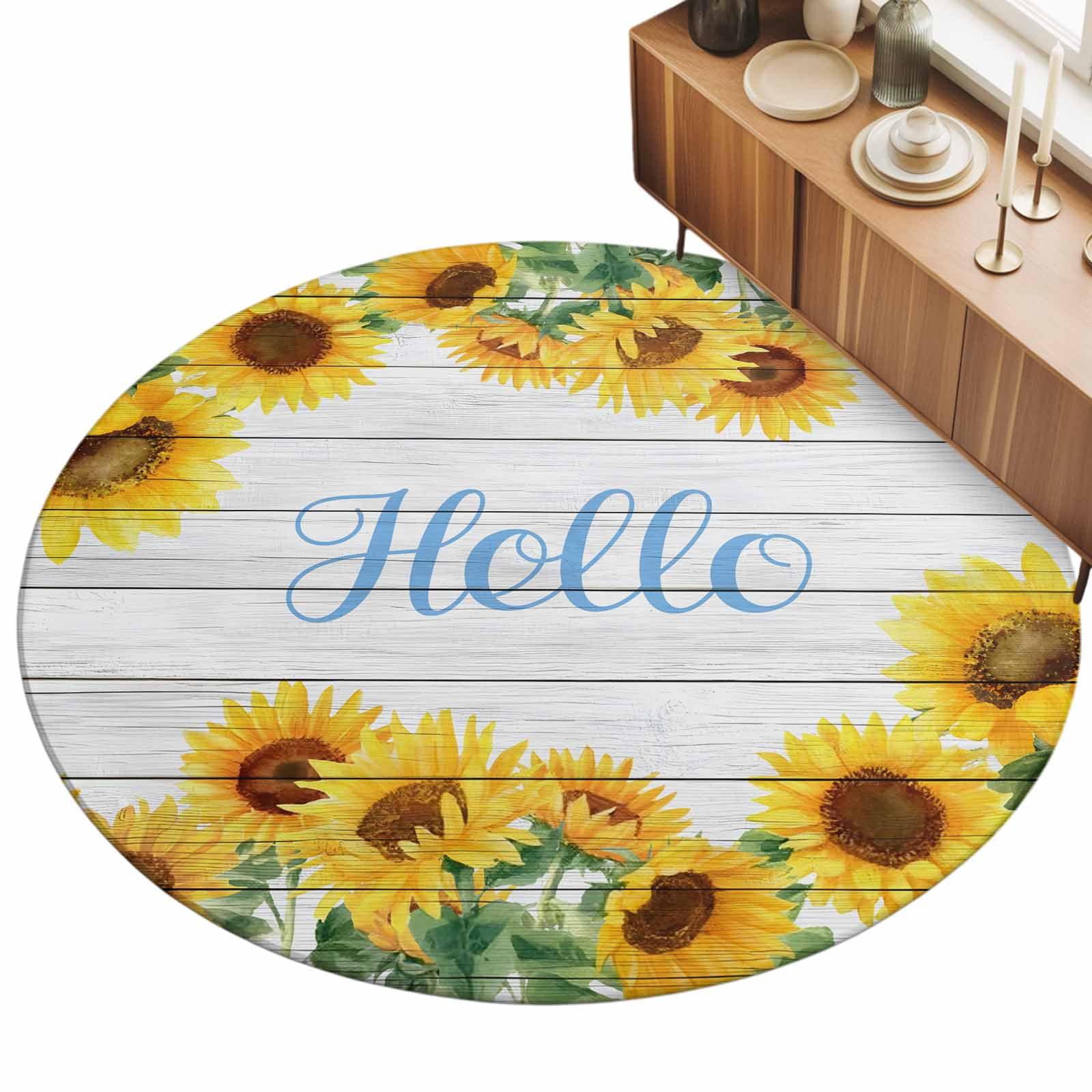 4ft Round Rug Sunflowers Area Rugs for Living Room Bedroom Washable Non ...