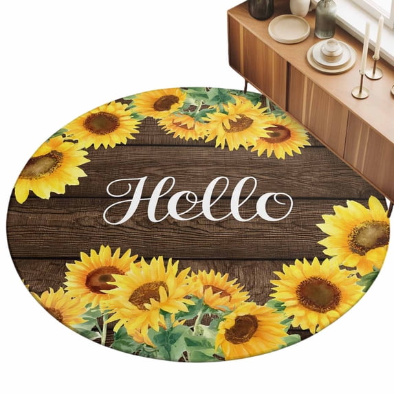 4ft Round Rug Sunflowers Area Rugs for Living Room Bedroom Washable Non ...