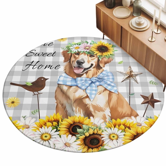 4ft Round Rug Sunflowers Dog Area Rugs for Living Room Bedroom Washable ...